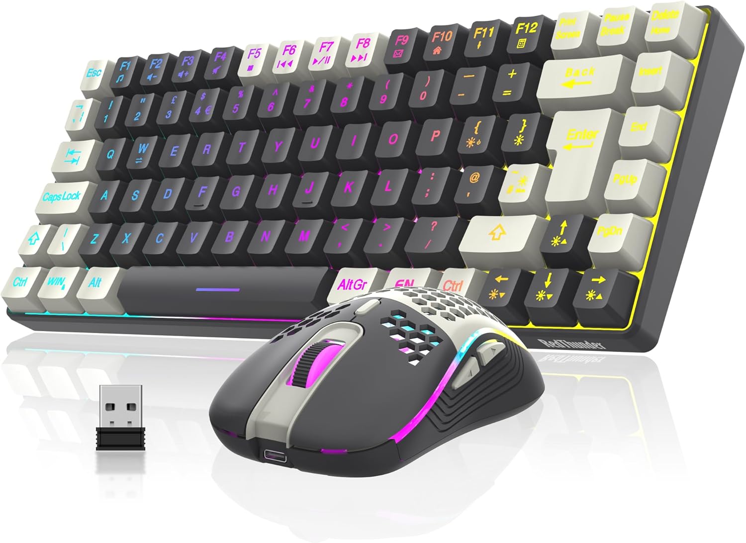 RedThunder K84 75% Wireless RGB Gaming Keyboard and Mouse, UK Layout 85 ...