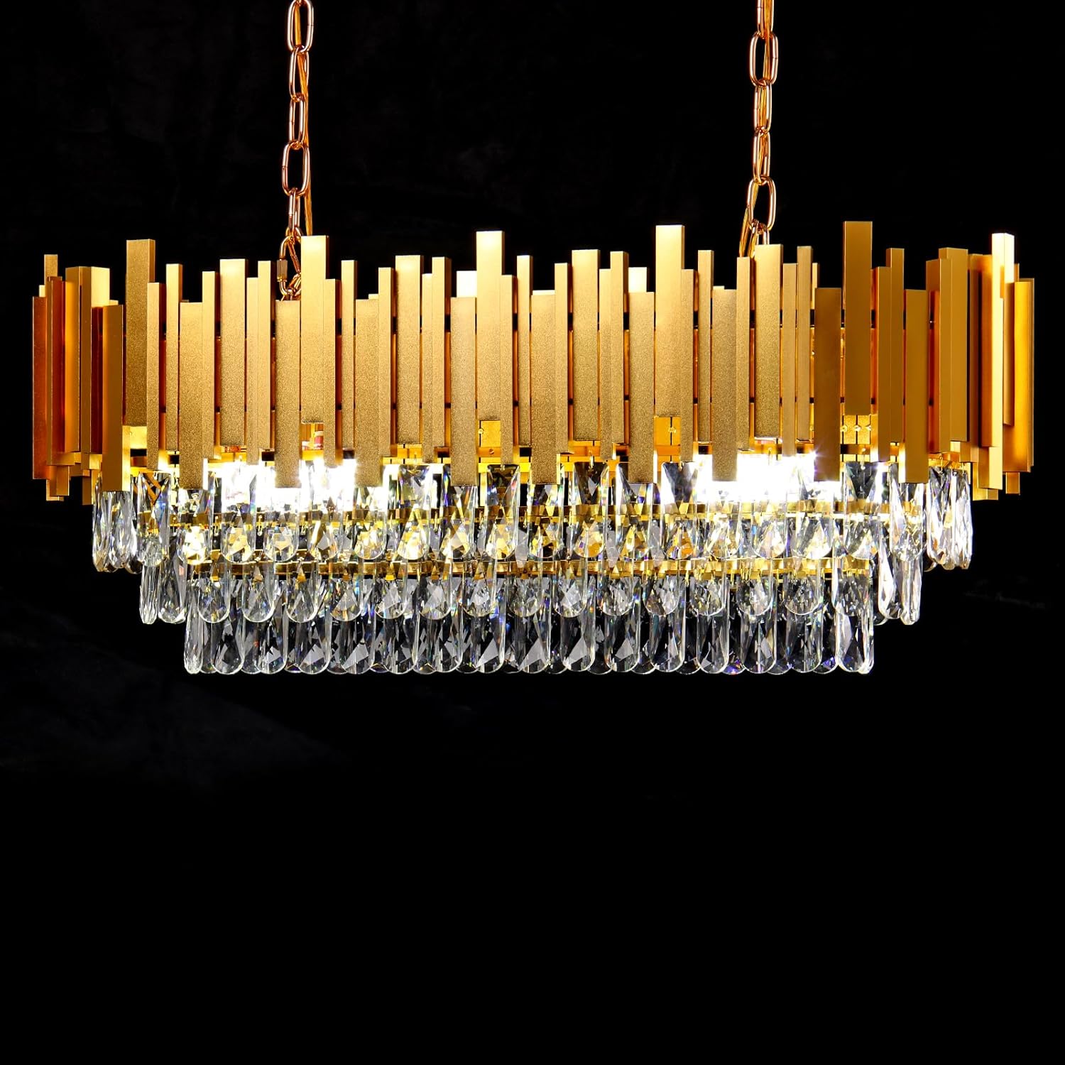 31.5'' Modern Crystal Chandelier Gold Crystal Pendant Light Fixture ...