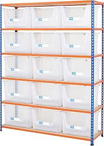 BiGDUG Stacking Storage Bins Shelving Kit - 15x 50L Clear Plastic Pick ...