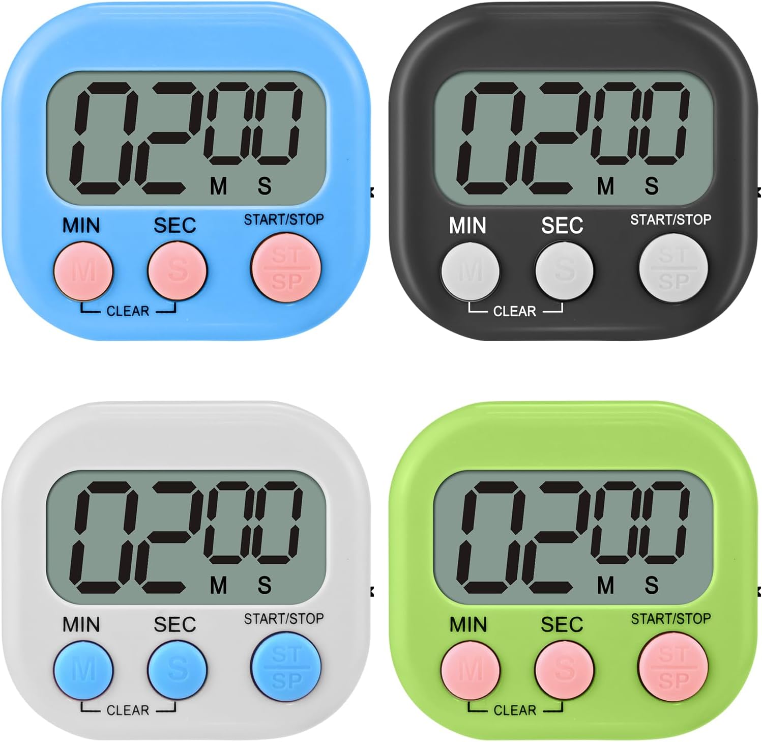 Timer Digital, 4 Pack Loud Alarm Countdown Timer Large Screen Multi-Function Kitchen Timer with ...