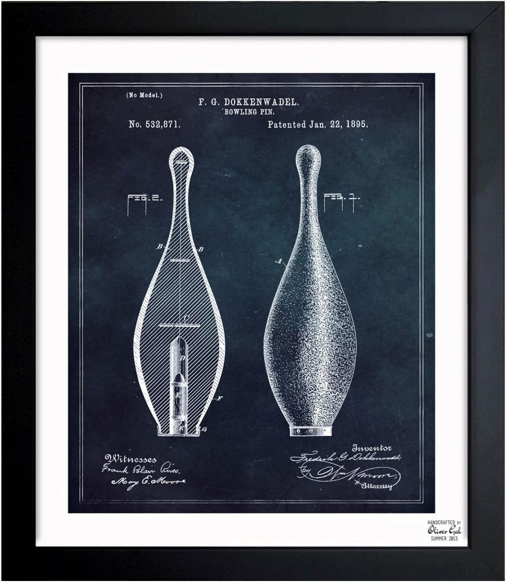 Amazon.com: Bowling Pin 1895' Vintage Framed Wall Art Print for Home ...