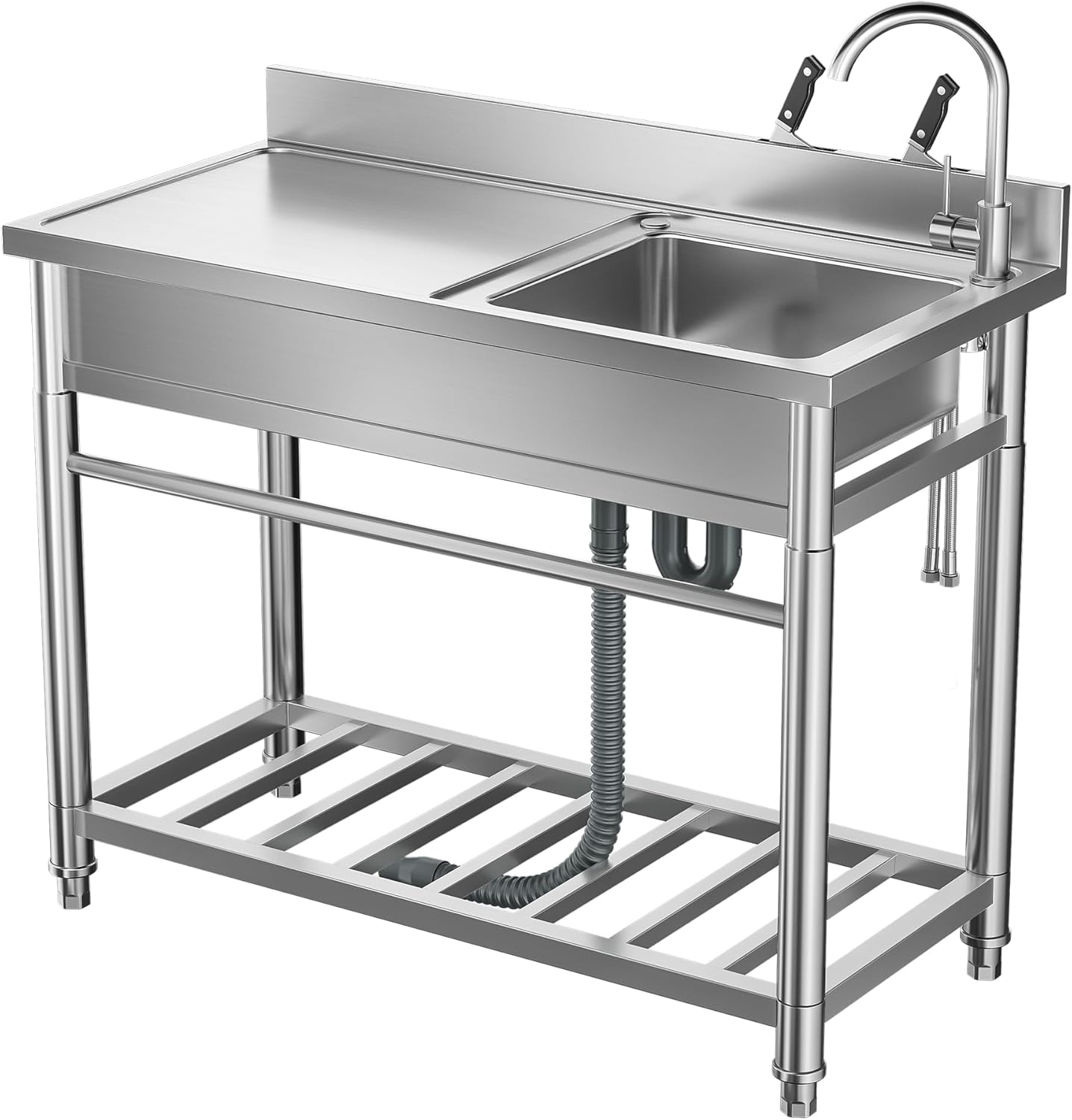 JOPHUN Stainless Steel Sink with Cold and Hot Water Pipe, Free Standing ...