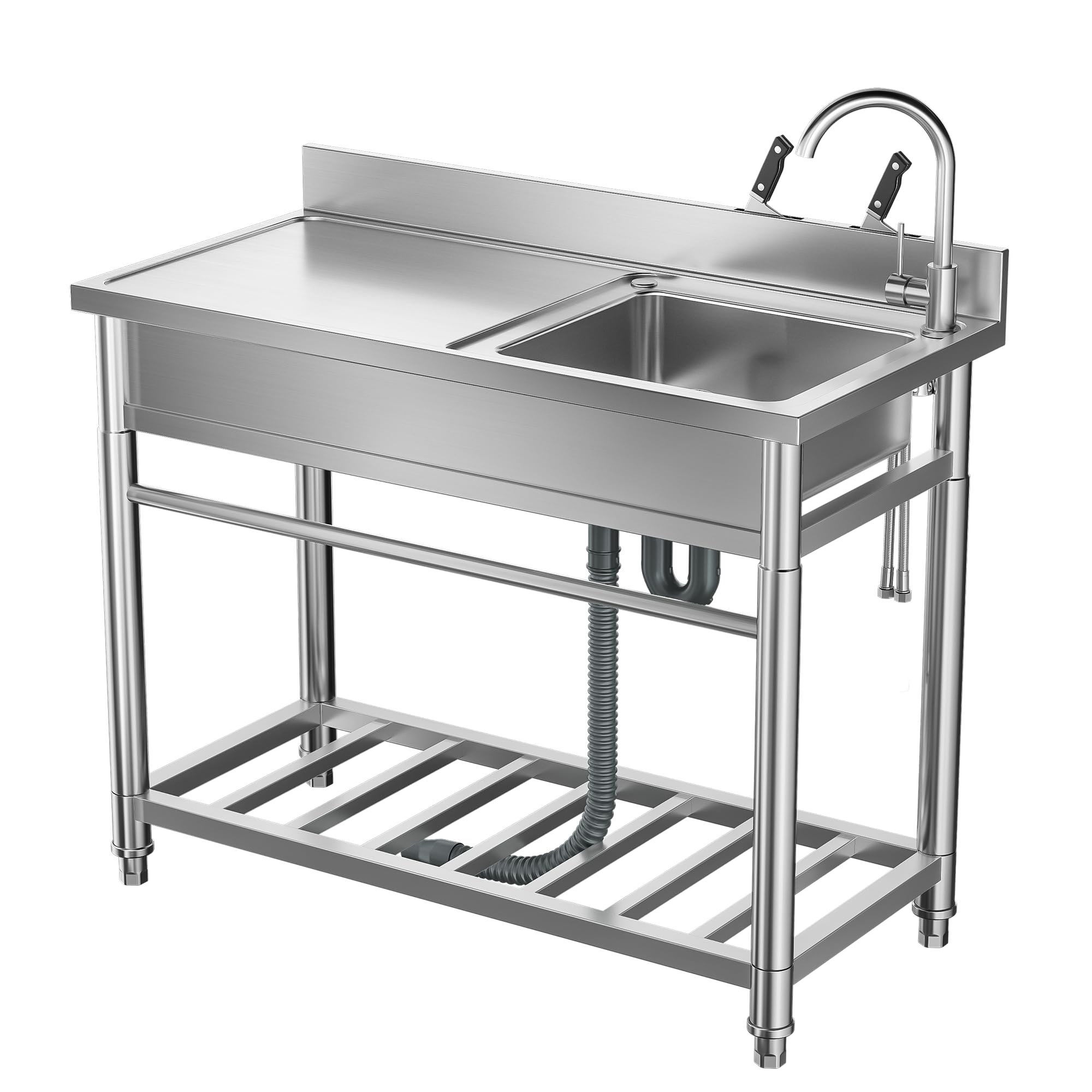 JOPHUN Stainless Steel Sink with Cold and Hot Water Pipe, Free Standing ...