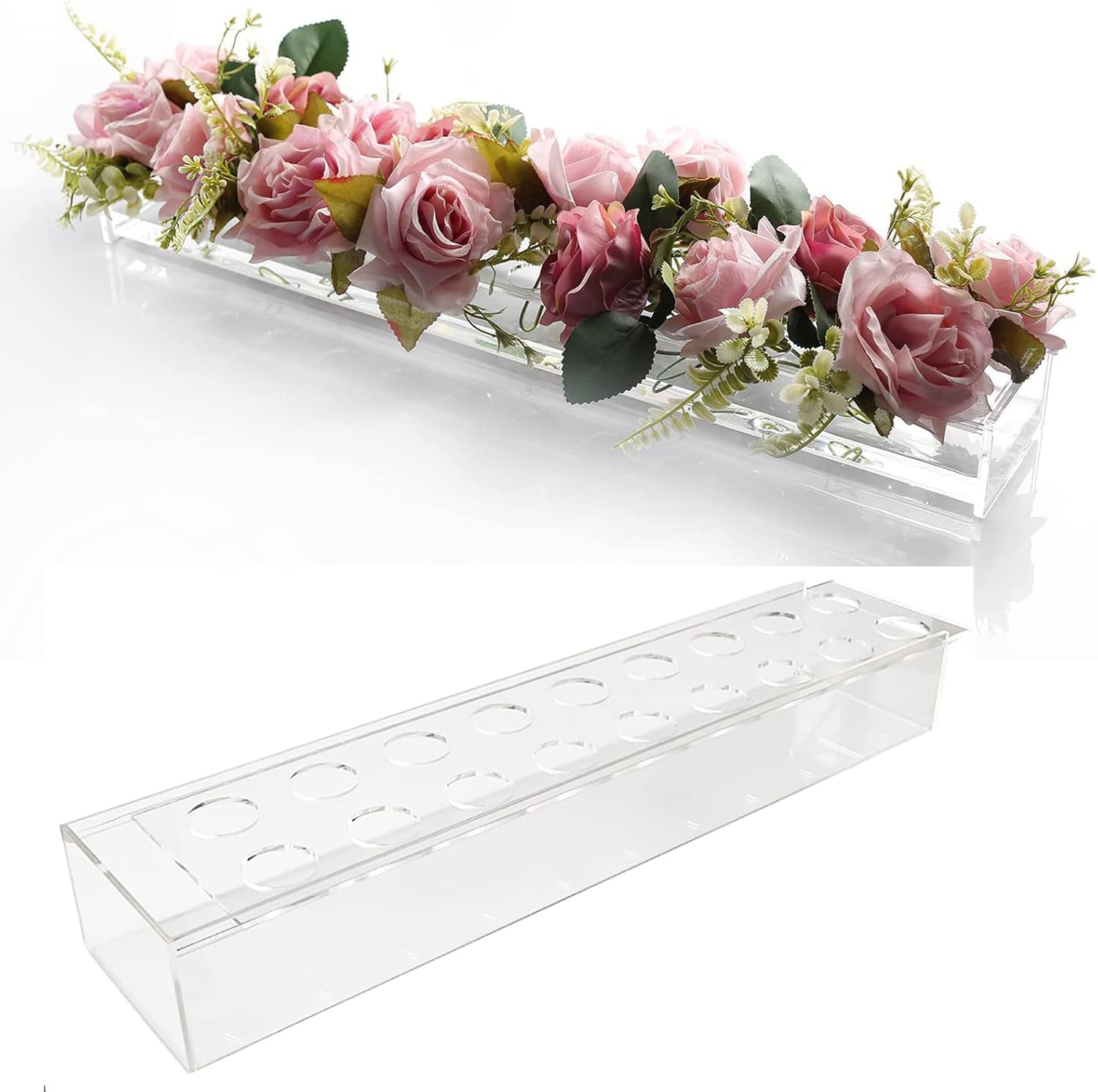 Amazon.com: Clear Rectangular Acrylic Flower Vase - 18 Holes, Rectangle ...