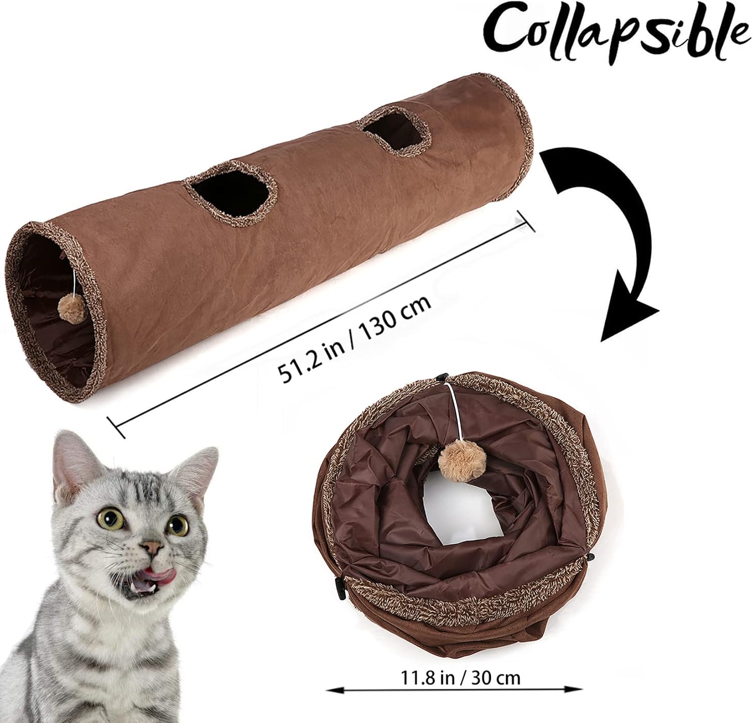 Leerking Cat Tunnel Toy 12 Inches Collapsible Cat Play Tunnel Indoor ...