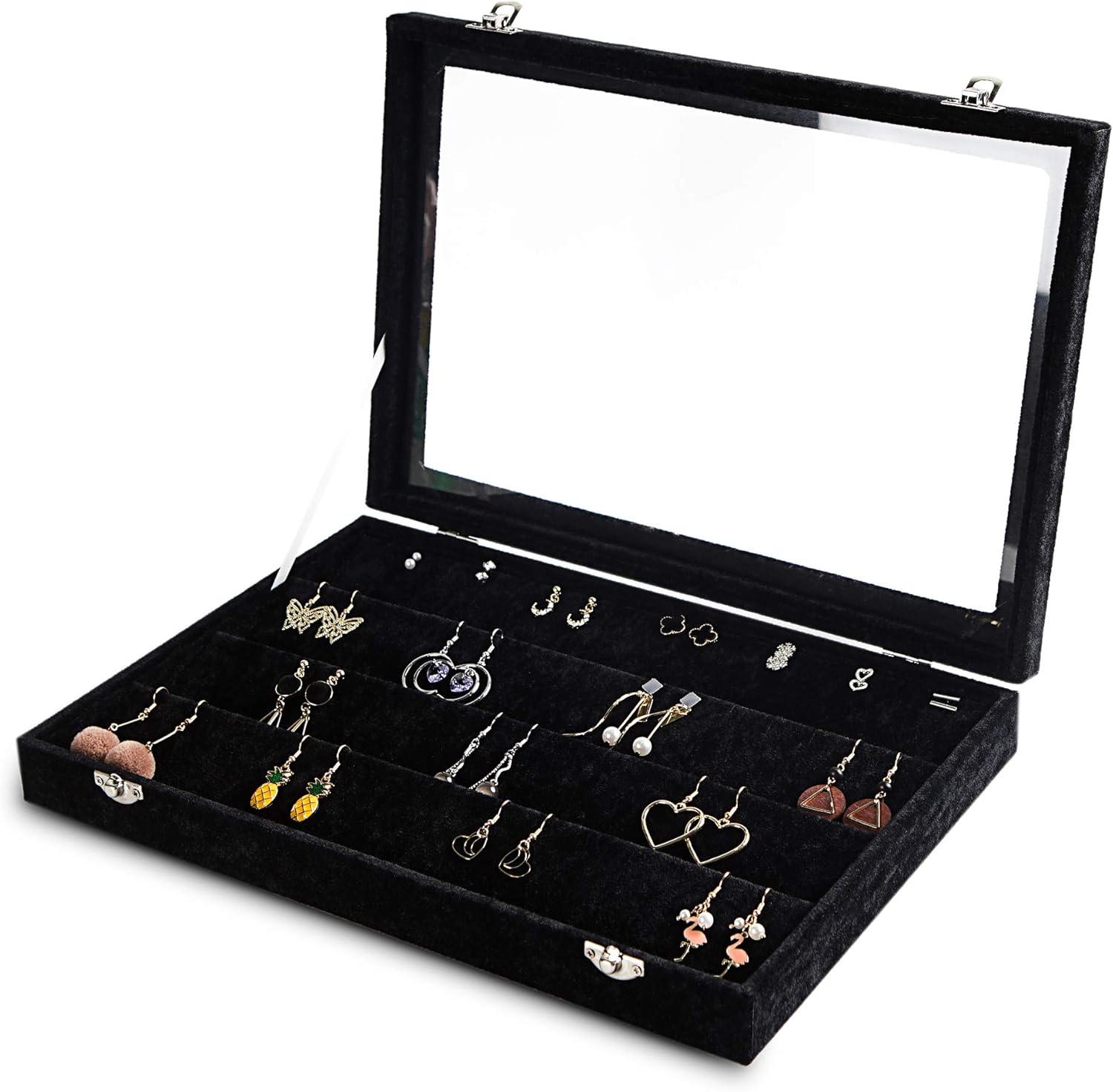Amazon.com: Frebeauty Earring Organizer Tray with Clear Lid 64 Slots ...