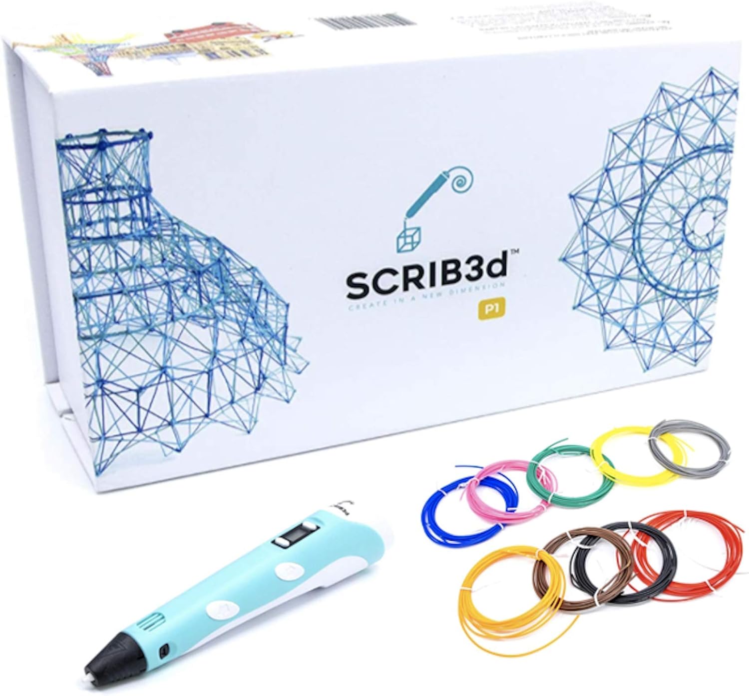 Buy SCRIB3D 3D Printing Pen Bundle - Includes P1 3D Pen with Display, 13 Colors 45 Meters of PLA ...