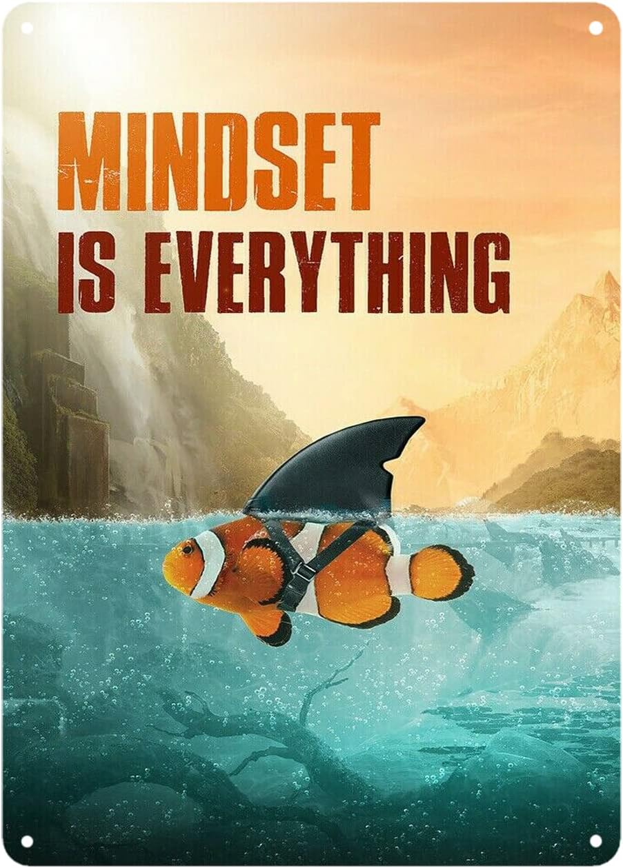 Amazon.com: Goldfish Shark Metal Tin Signs Mindset is Everything Funny ...