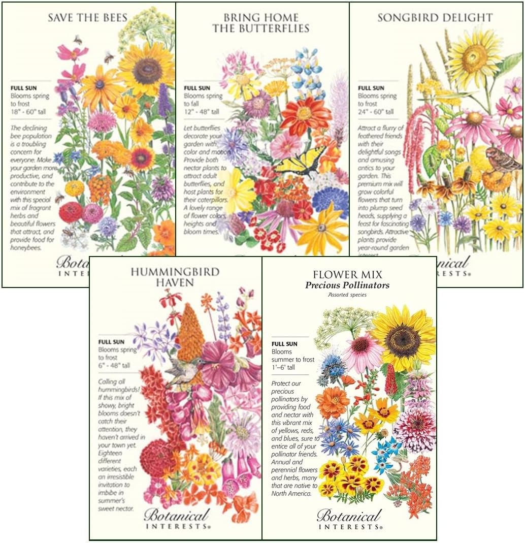 Amazon.com : Botanical Interests "Bees, Birds, and Butterflies" Flower ...