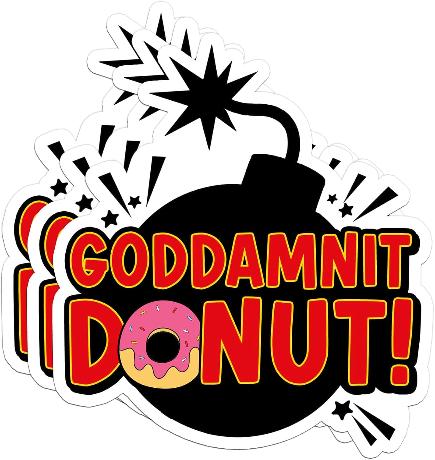 Amazon.com: 3 Pack Goddamnit Donut Sticker 3" - Funny Exploding Bomb ...