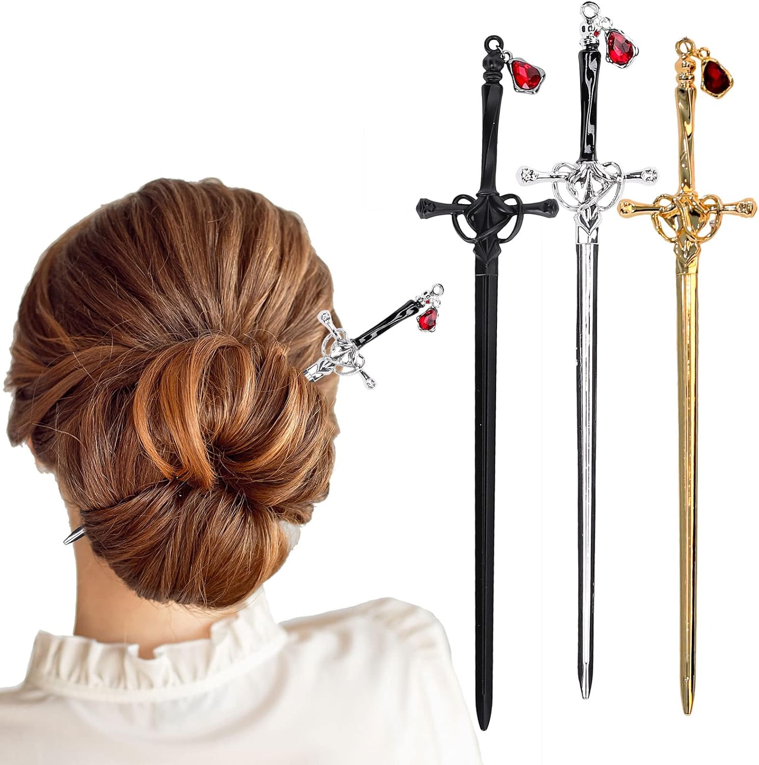 Whaline 3 Pieces Chinese Sword Hair Sticks Metal Sword Hair Pins Stick ...