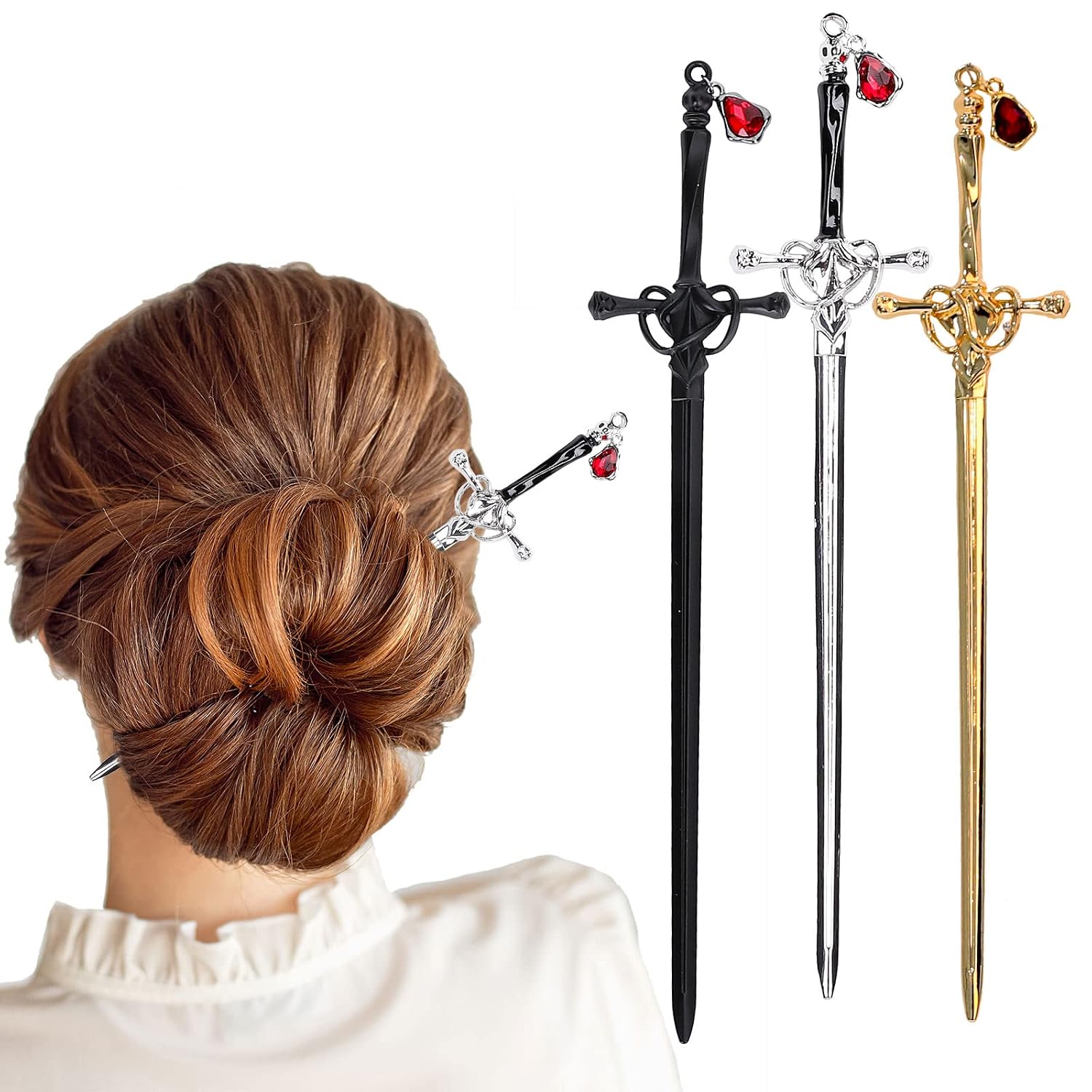 Amazon.com : Whaline 3 Pieces Chinese Sword Hair Sticks Metal Sword ...