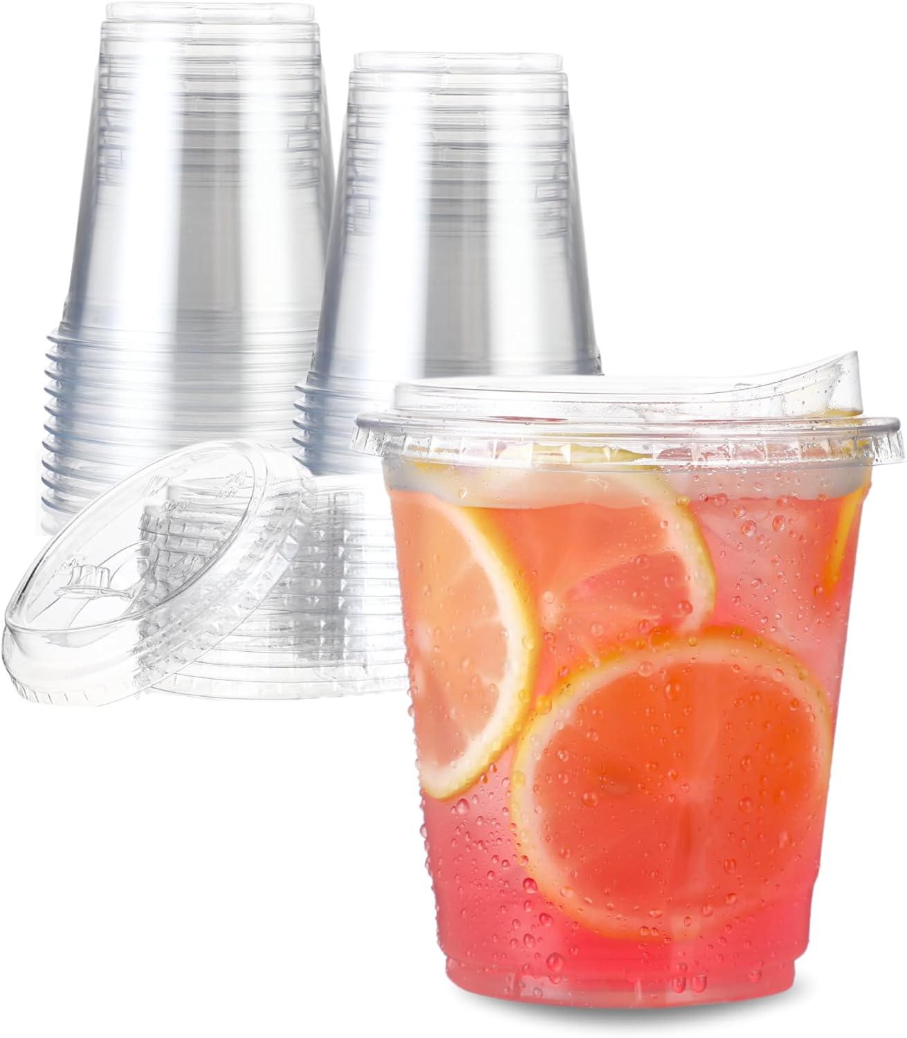 Amazon.com: 12 oz Clear Plastic Cups with Strawless-Sip-Lids, 25 Sets ...