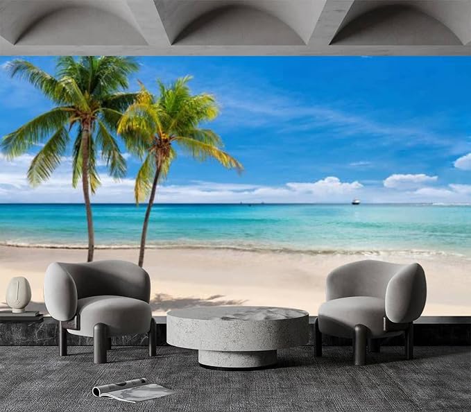 AUHOVIMGZ Vintage Tropical White Sand Beach Coco Palms Canvas Wallpaper ...