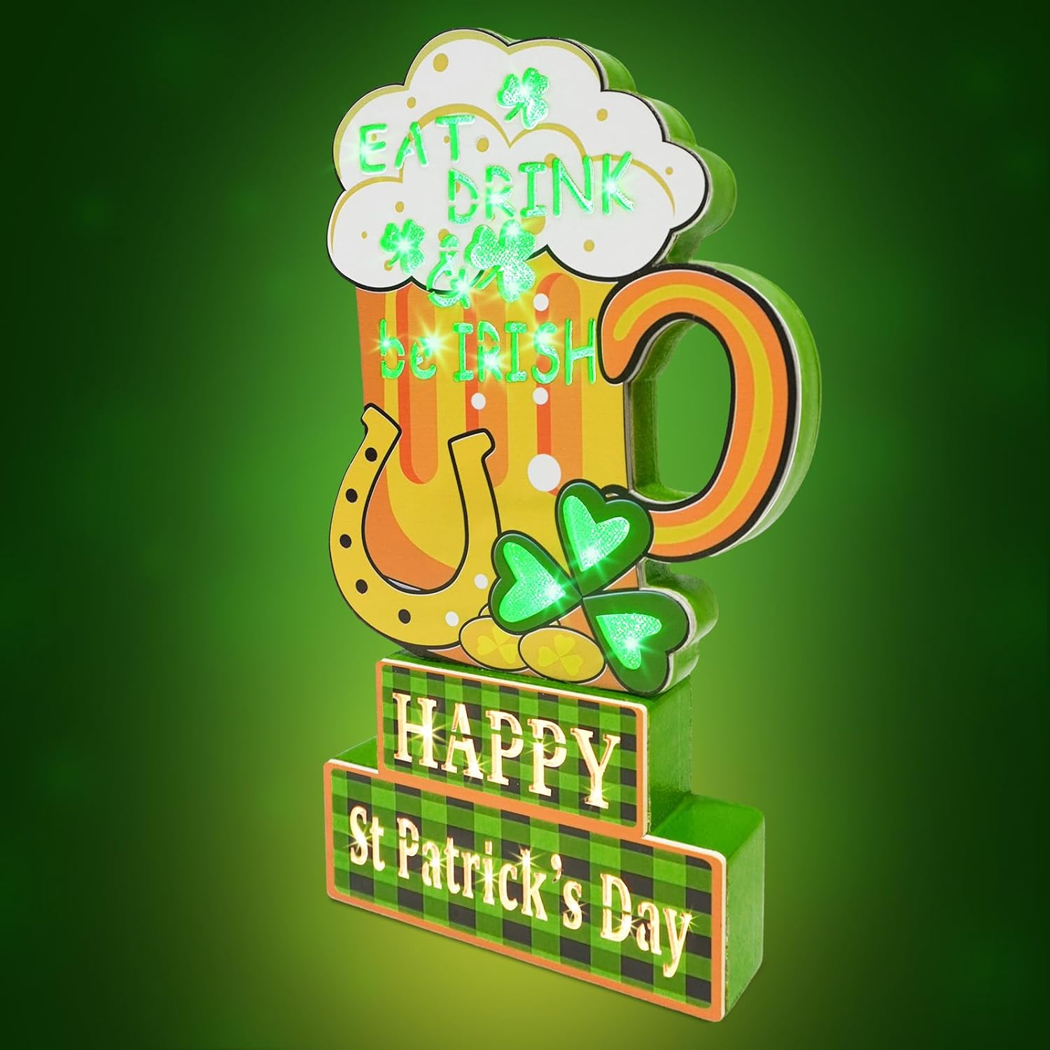Amazon.com: Dehoxara St Patrick’s Day Decor Lighted Wooden Block Sign ...