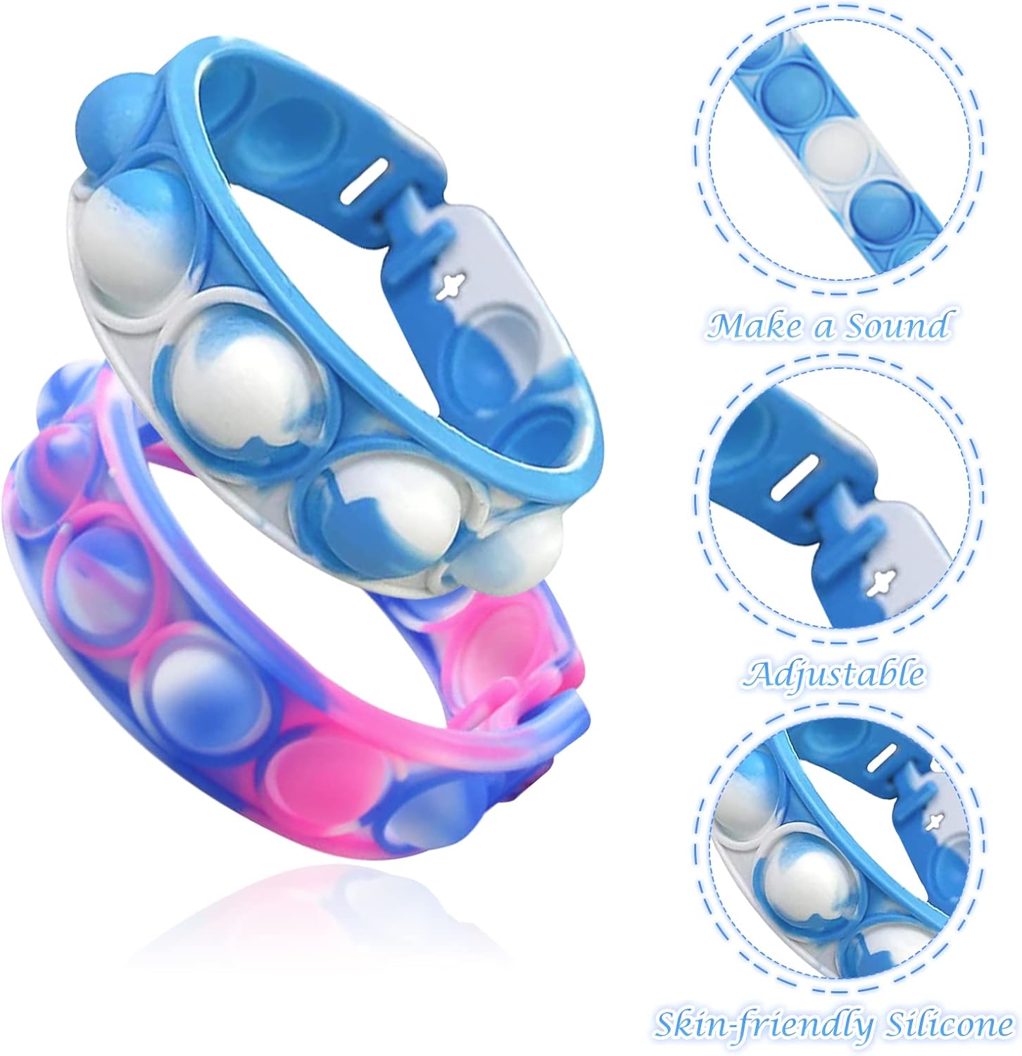VEGCOO 14 Pcs Fidget Bracelet Toys, Multicolour Silicone Pop It Fidget ...