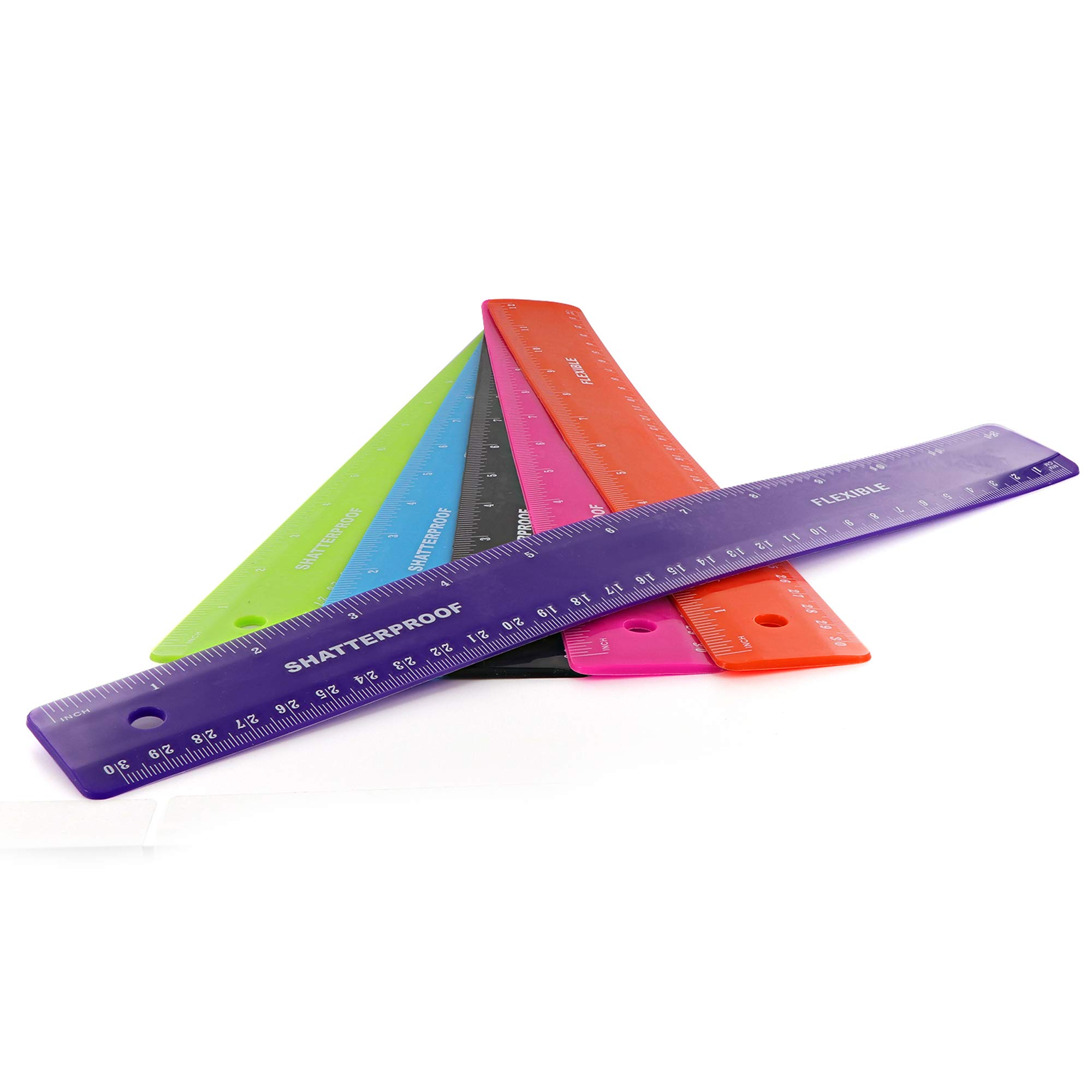 Emraw 12 inches (30 cm) Shatterproof Flexible Rulers Designed in Black ...