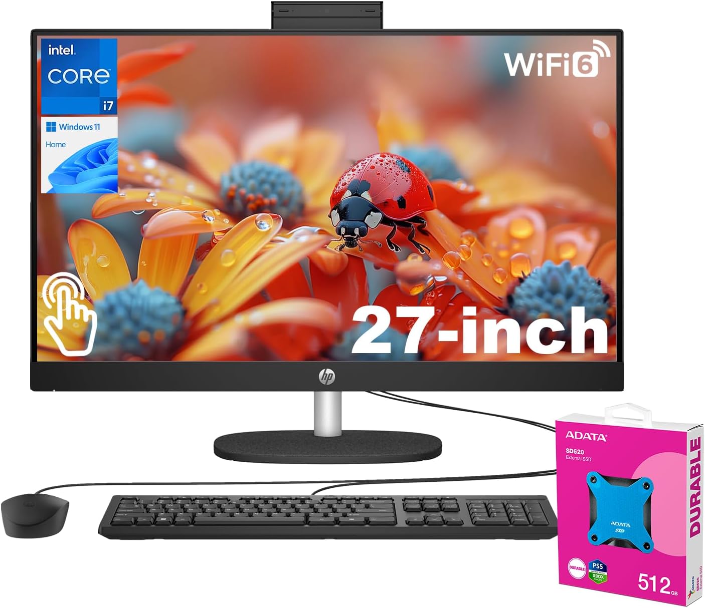 Amazon.com: HP Essential All-in-One Desktop | 27" FHD Touchscreen ...