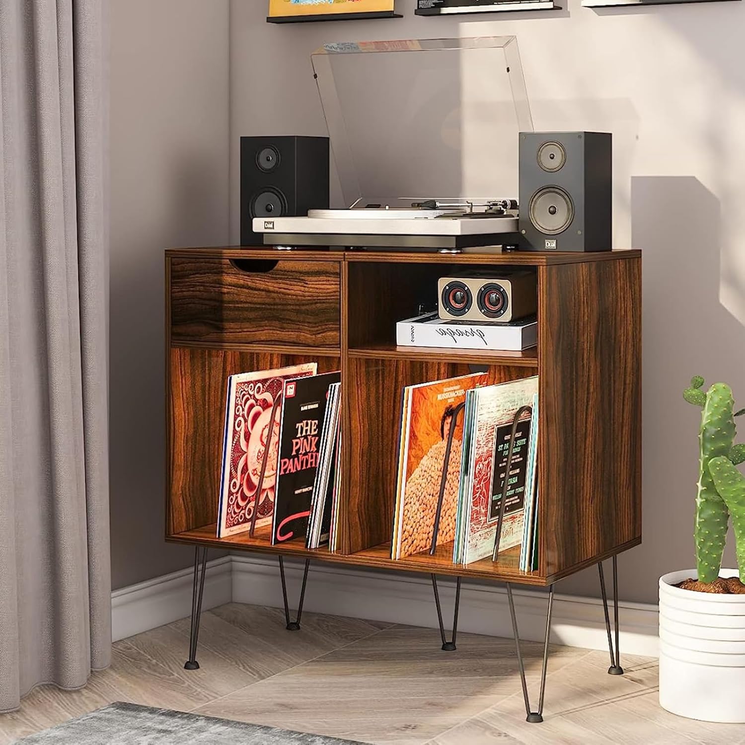 Amazon.com: HOMMPA Large Record Player Stand with LED Lights Vinyl ...