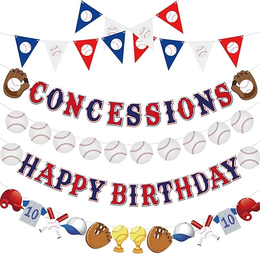 Amazon.com: Adecortalk 5 Pieces Baseball Birthday Banner Bunting ...