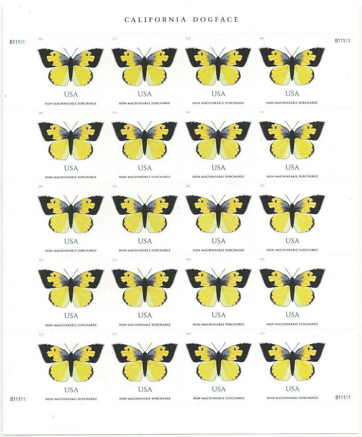 2019 US California Dogface Butterfly Sheet of Twenty Non Machinable ...