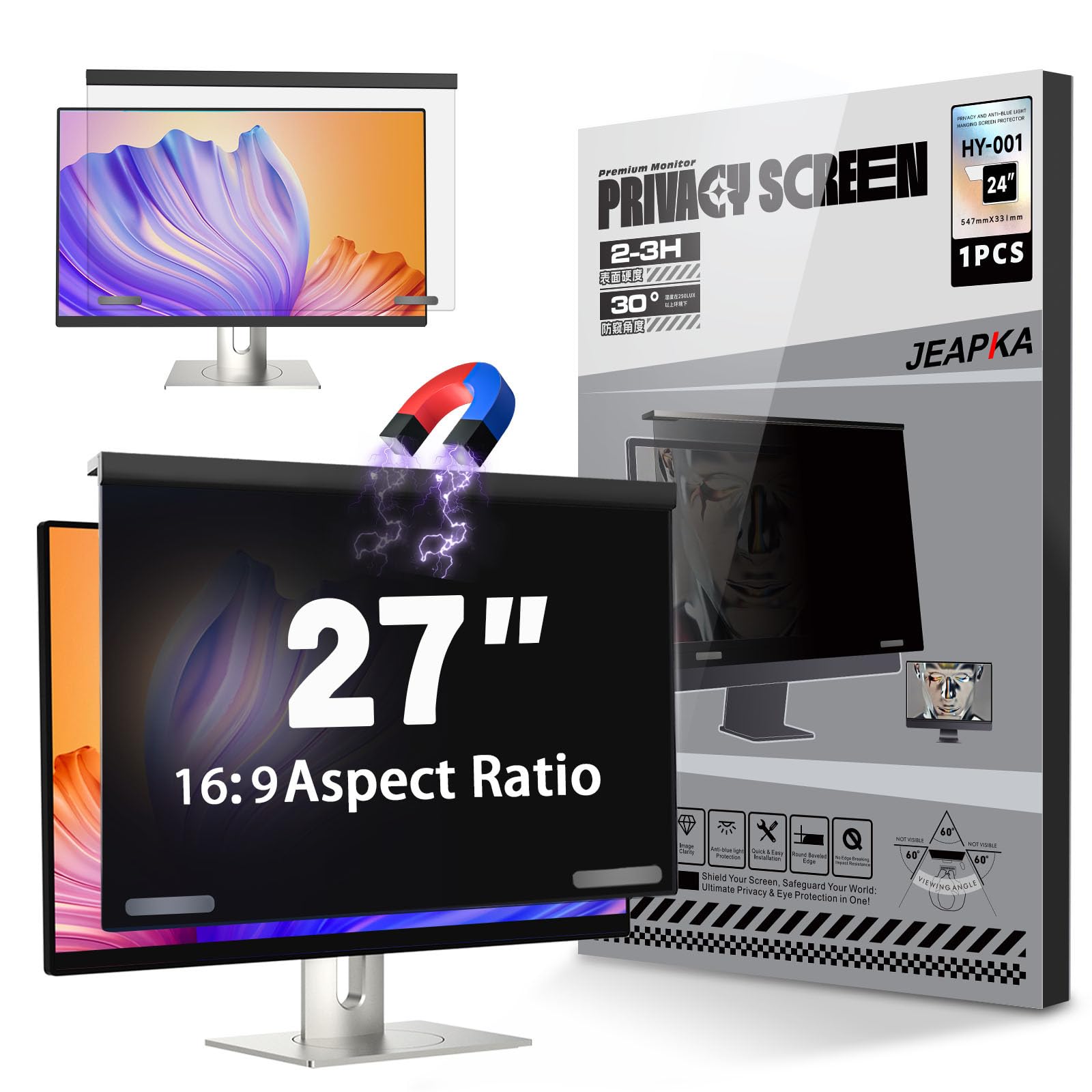 Amazon.com: 5A Magnetic Computer Privacy Screen Filter 27 Inch for 16:9 ...