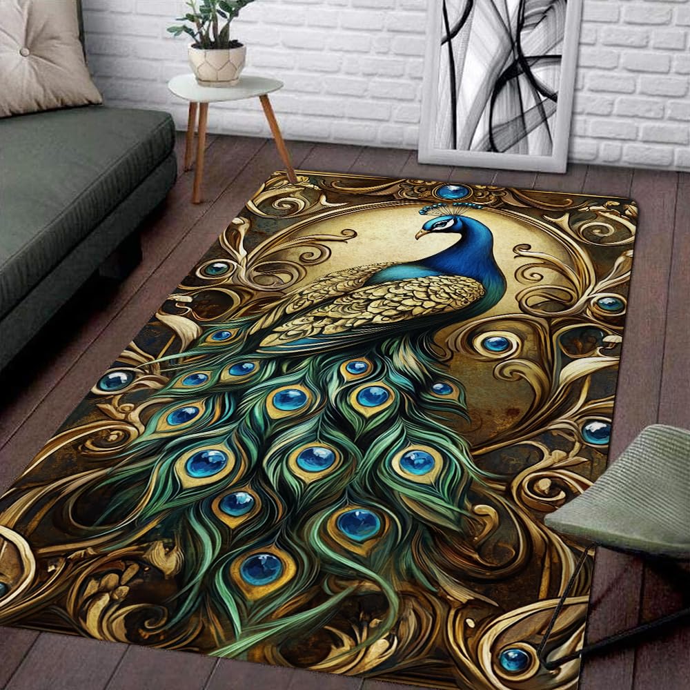 Amazon.com: Retro Peacock Art Rug, Peacock Feather Decor, Peacock ...