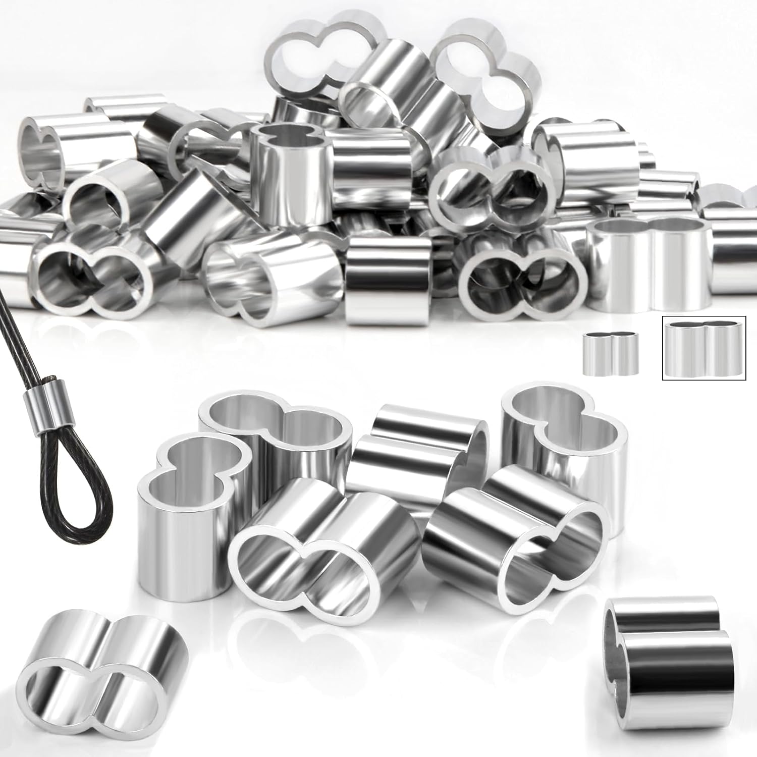 SWTYExt 8mm Wire Rope Crimping Sleeves Aluminum 50pcs Cable Crimps ...