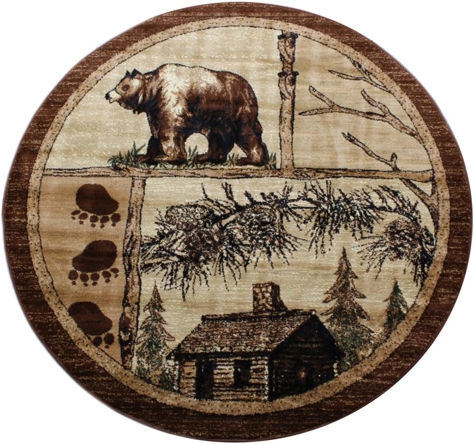 Amazon.com : Lodge Cabin Round Area Rug Design 362 - (5 Feet 5 Inch X 5 ...