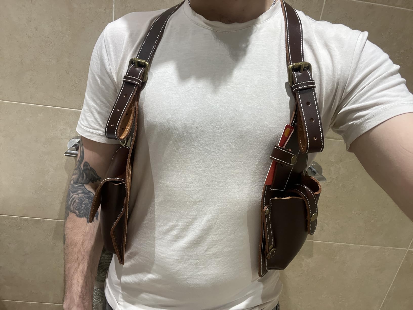 TOURBON Genuine Leather Underarm Shoulder Holster Wallet Anti-Theft ...