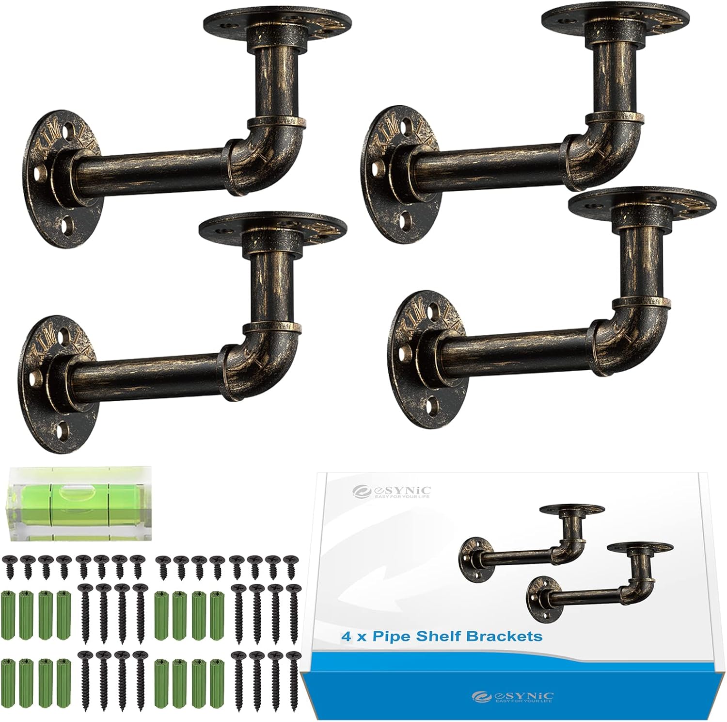 eSynic 4Pcs Pipe Shelf Brackets Tube Rack Industrial Shelf for Book ...