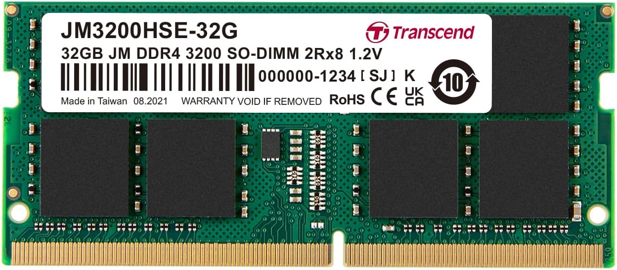 Transcend 32GB DDR4 3200MHz SO-DIMM 2Rx8 1.2V, RAM, PC4-25600, CL22 ...