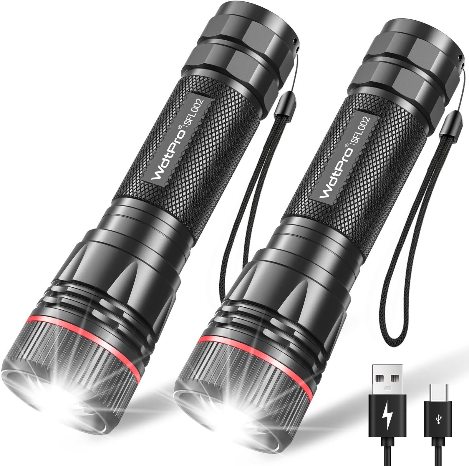 WdtPro Rechargeable Flashlights High Lumens, 2 Pack 10H Long Lasting ...