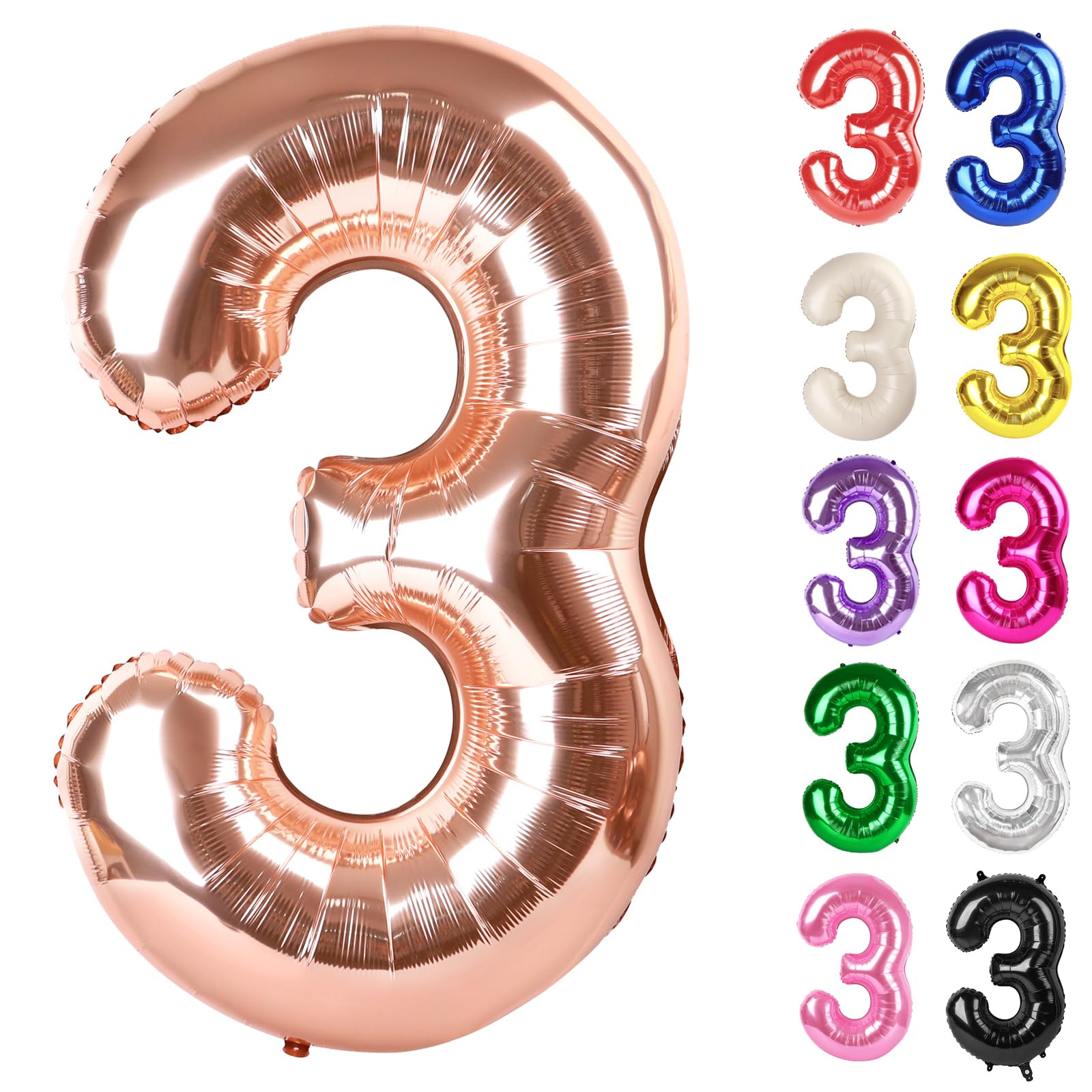 Snapklik.com : Rose Gold Number 3 Balloon 40 Inch, 3 Balloon Number ...