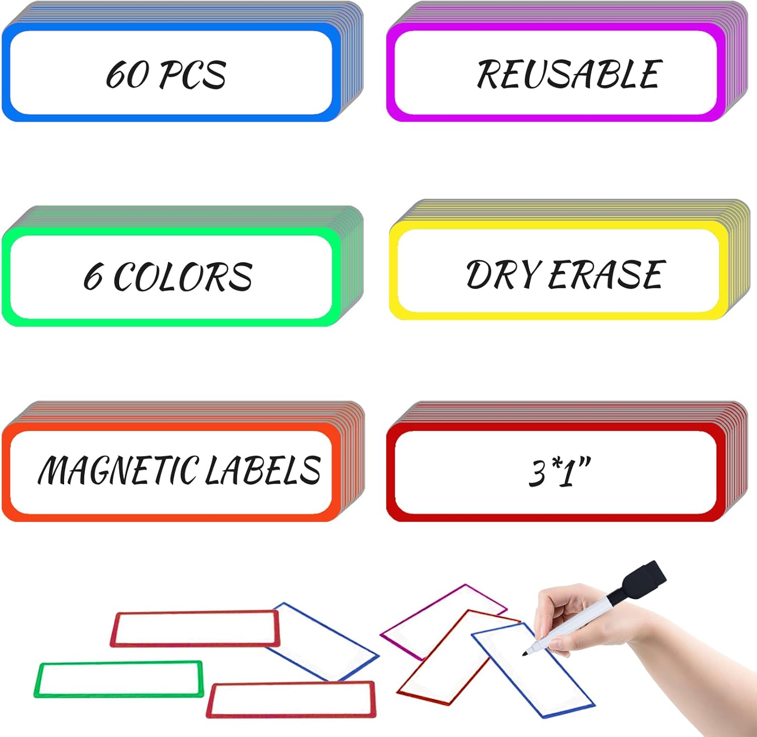 60 Pcs Magnetic Labels - Reusable Dry Erase Magnetic Sheets, Magnetic ...