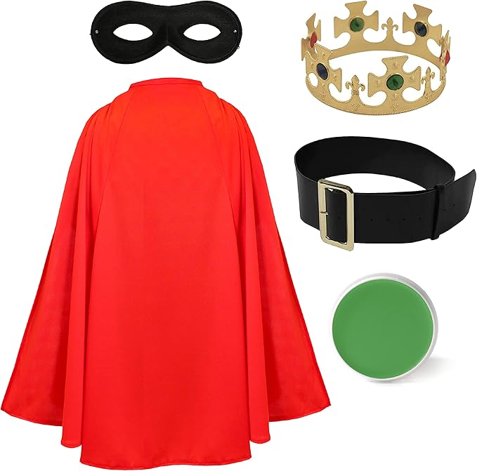 Child's Bad Pea Costume Set - Red Cape + Black Eye Mask + Green ...