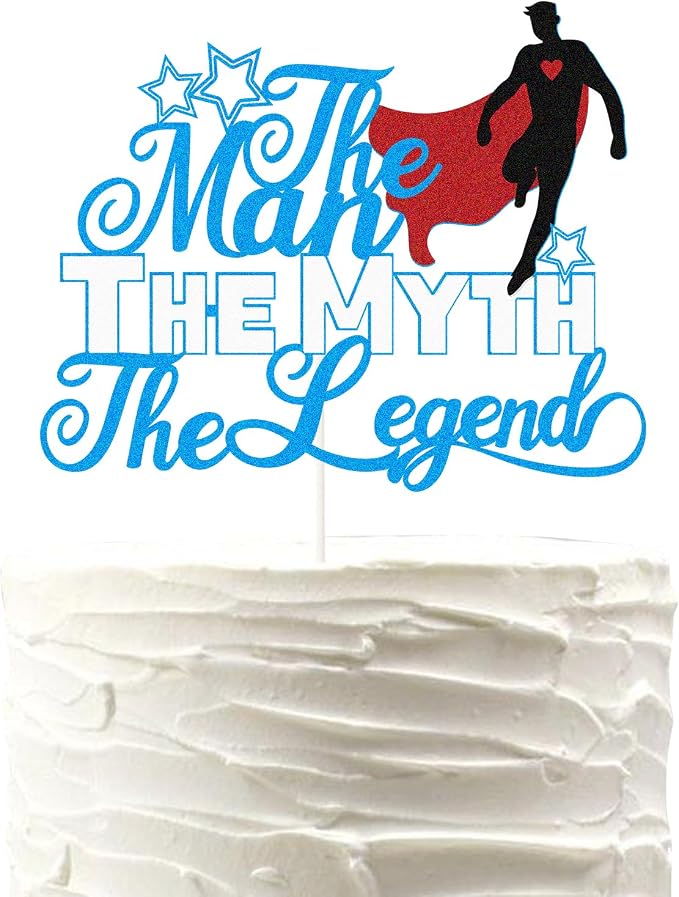 Amazon.com: Blue White Glitter The Man The Myth The Legend Cake Topper ...