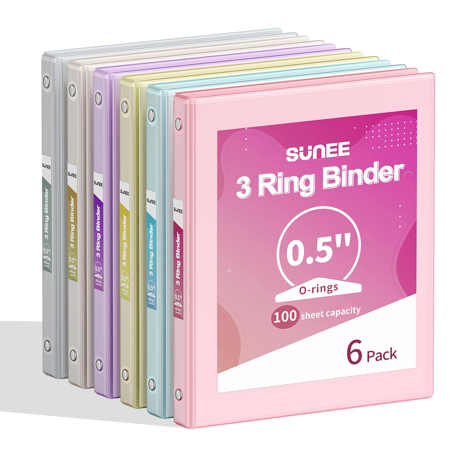 Snapklik.com : SUNEE 1/2 Inch Binders 3 Ring 6 Pack, 3 Ring Binders ...