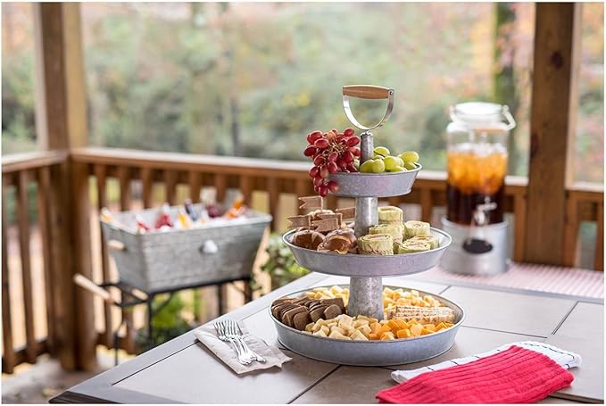 Amazon.com | Enameled Galvanized 3 Tier Collapsible Server with Wood ...