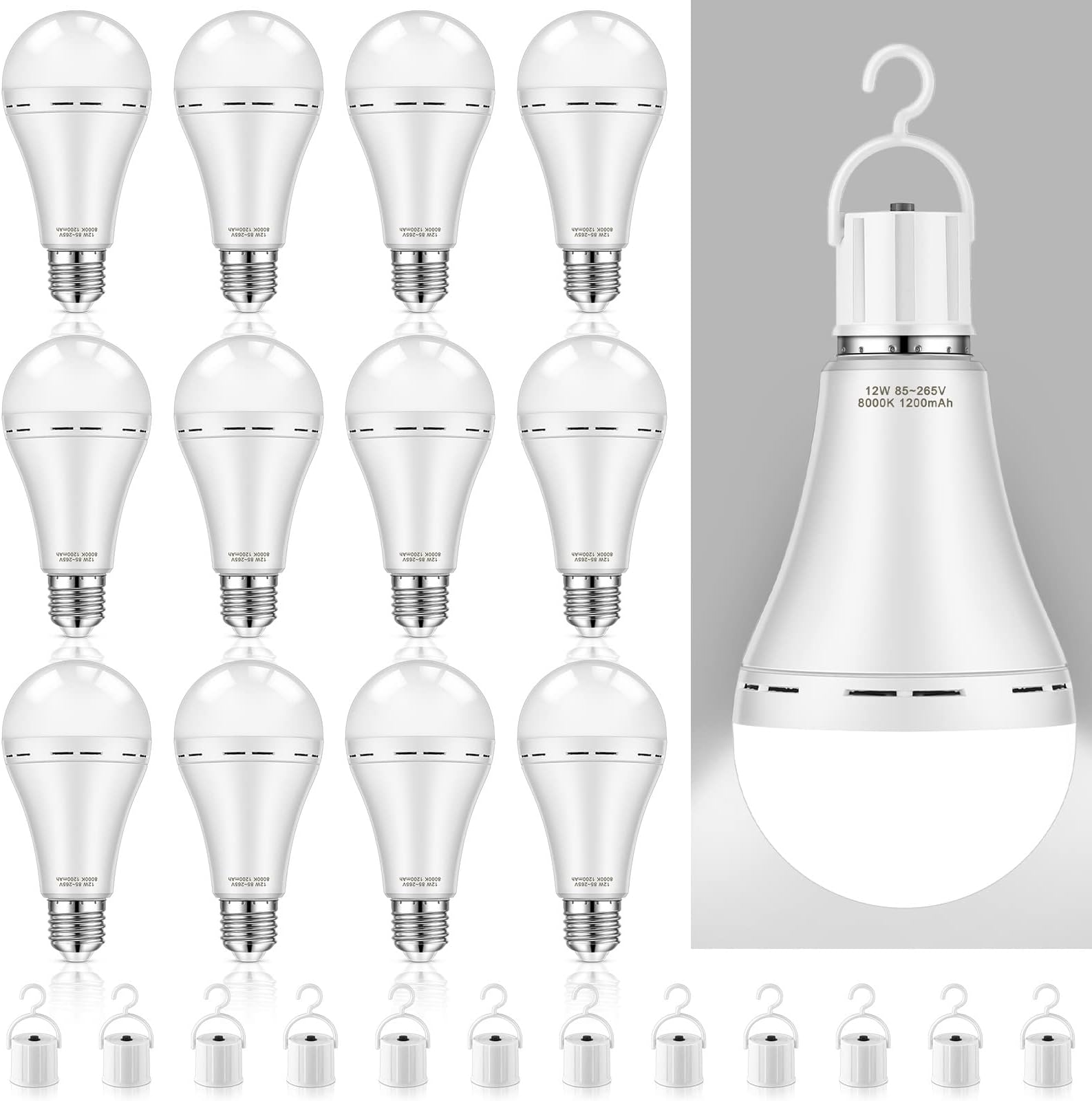 12 Pieces Emergency Rechargeable Light Bulbs for Power Outage Self ...