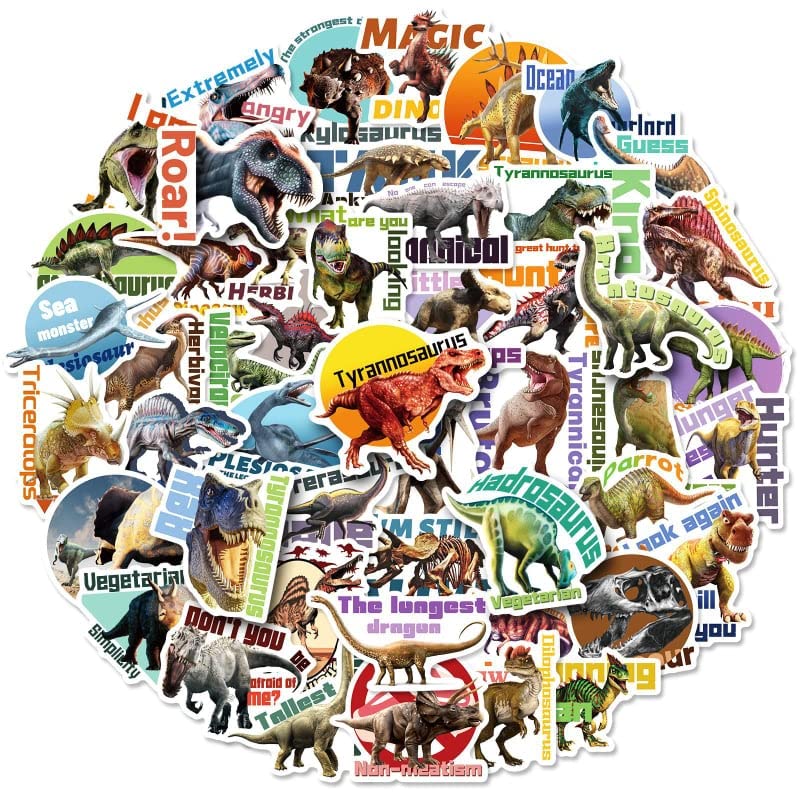 Dinosaur Stickers 50pcs Waterproof Dinosaur Stickers For Kids Boys ...