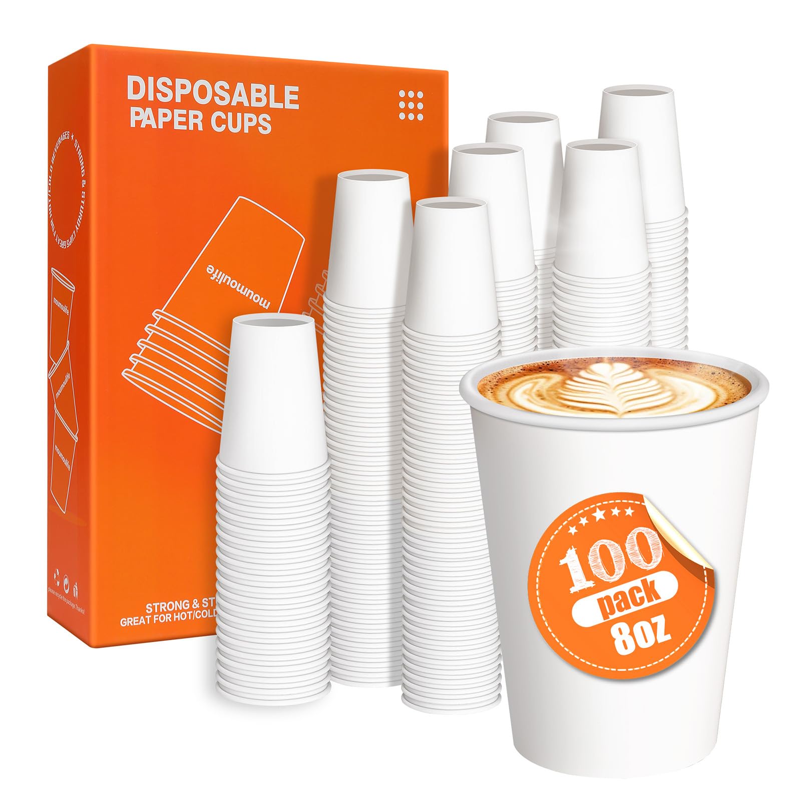 Amazon.com: MOUMOULIFE 100 Count 8 oz Paper Coffee Cups, Disposable ...