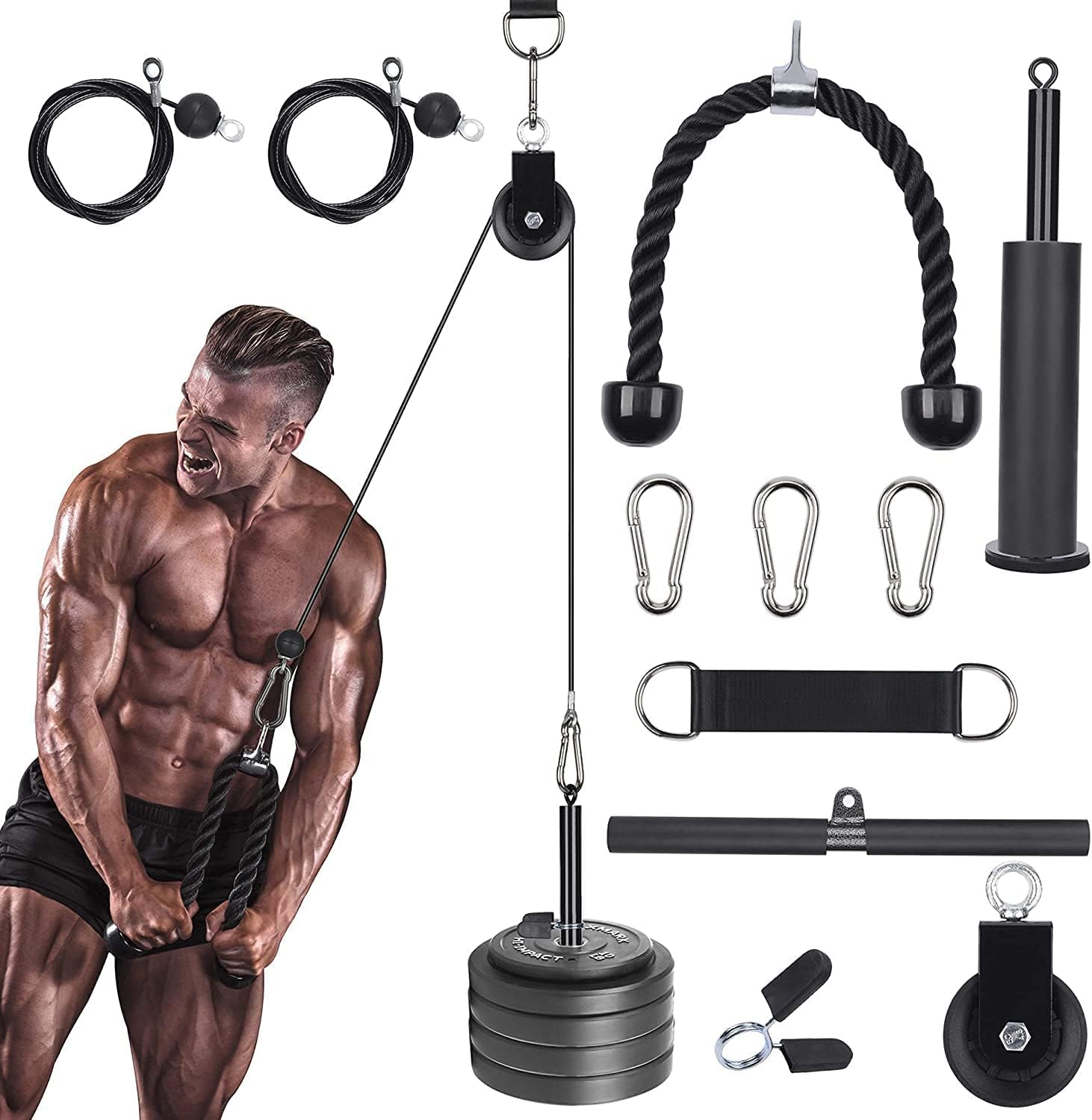 Arabest Pulley System Gym, Home Cable Pulley System with Silent Pulley ...