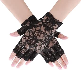 Amazon.com: Lusofie Black Lace Gloves Women Formal Short Lace ...