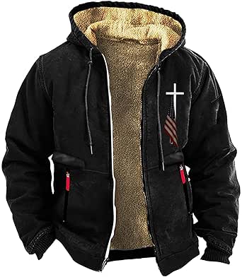 Amazon.com: Mens American Flag Cross Jacket Heavyweight Thickened ...