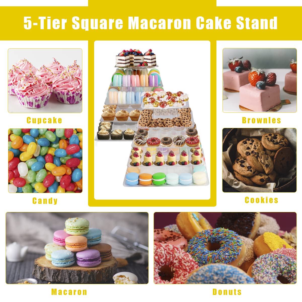 Snapklik.com : 5 -Tier Macaron Tower Stand, Square Tiered Dessert Cake ...