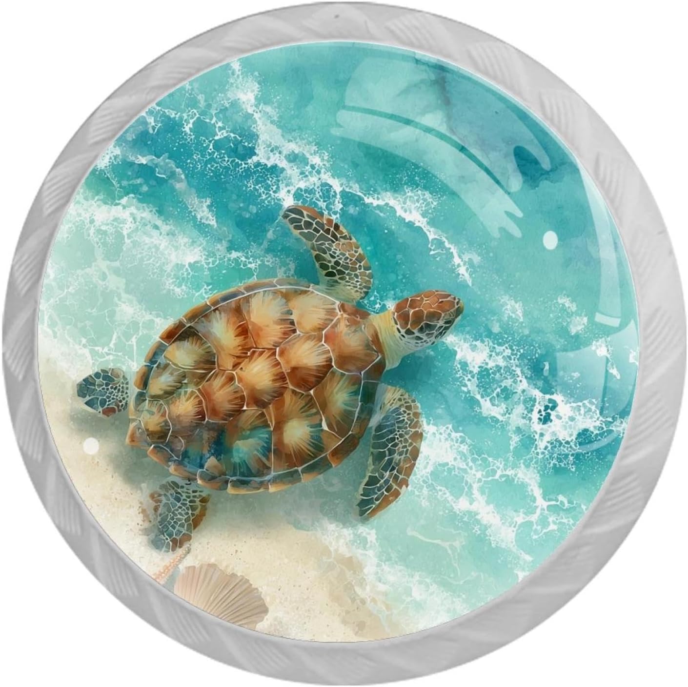 4 Pack White Cabinet Knobs Round Drawer Pulls, Beach Turtle Starfish ...