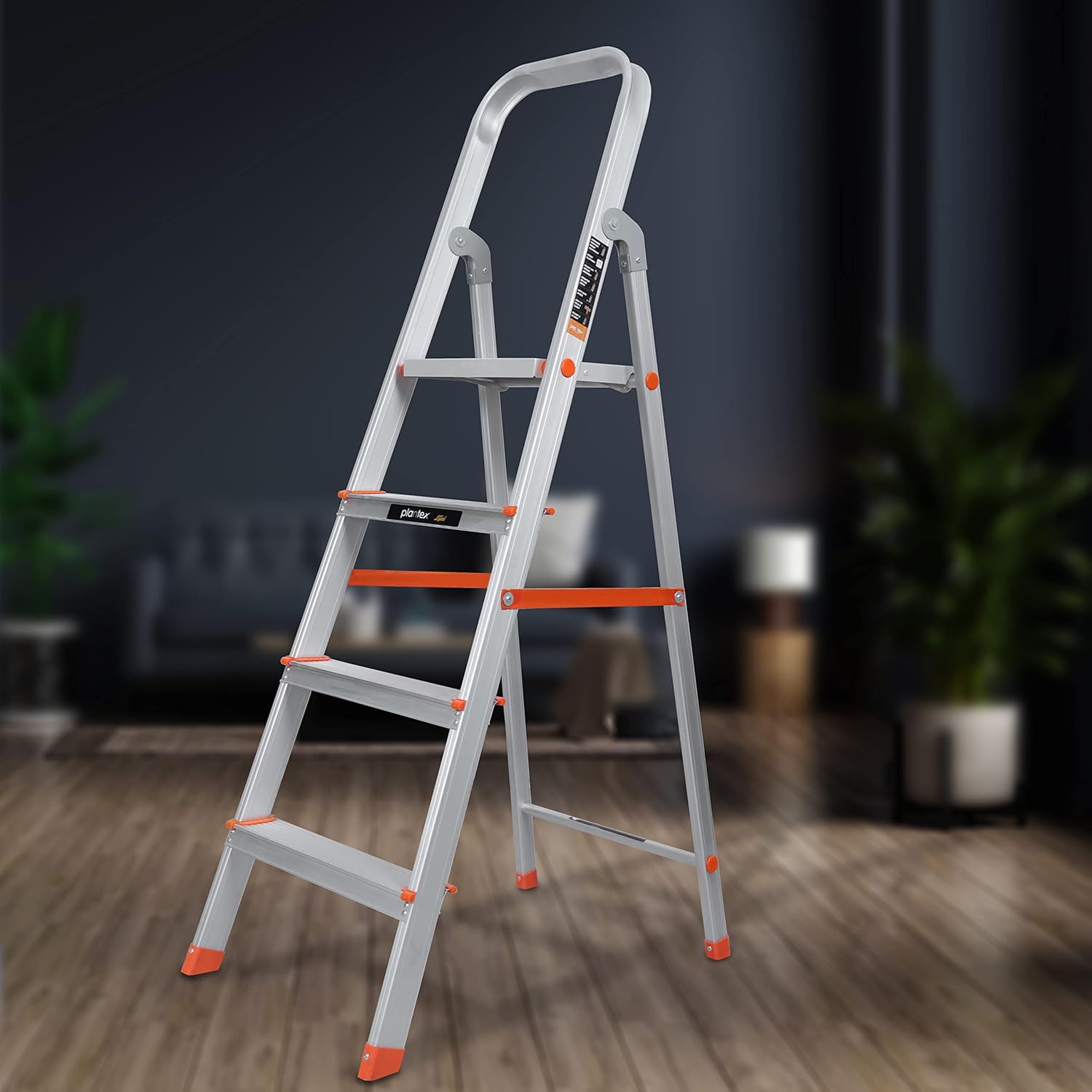 Plantex Legend Aluminium Folding 4 Step Ladder for Home - 4 Wide Step ...
