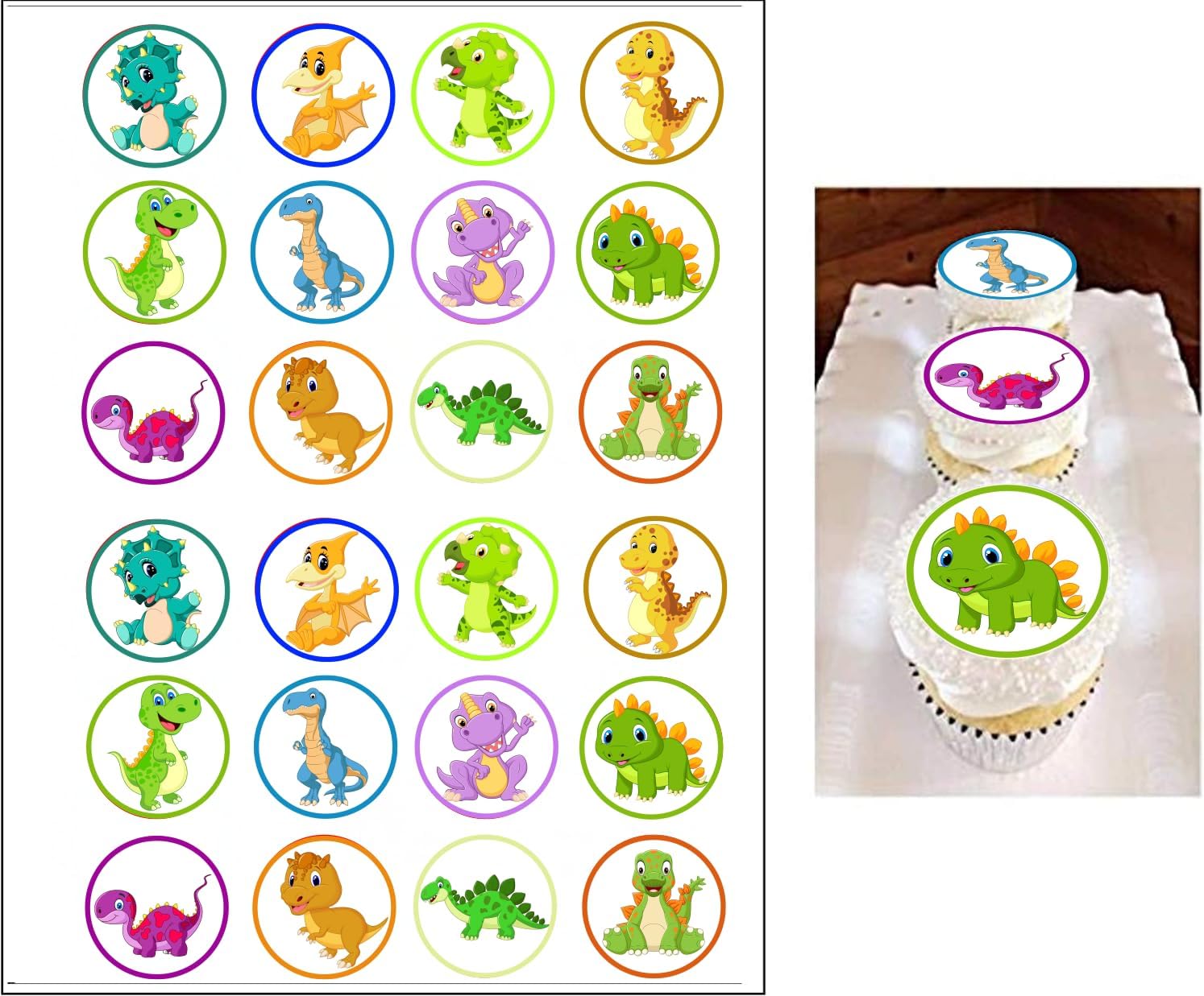 Amazon.com: Generic 24 EDIBLE DINOSAUR BIRTHDAY CUPCAKE TOPPERS makes ...