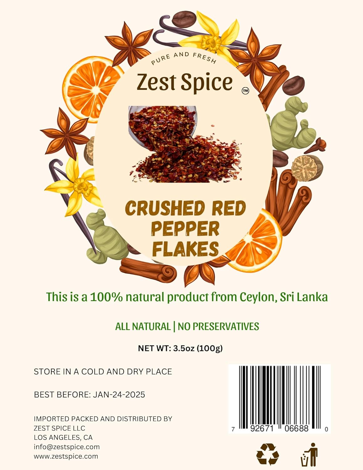 Amazon.com : Zest spice Crushed Red Pepper Flakes | Pure and Fresh | (3 ...